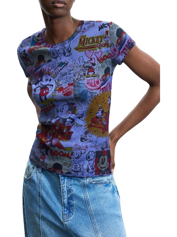 DESIGUAL Desigual Mickey Mouse Print Ribbed T-Shirt